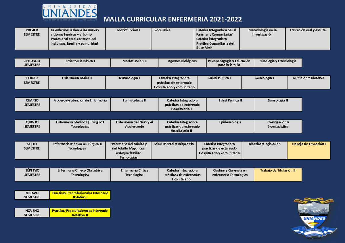 Malla Curricular Enfermeria 2021 - MALLA CURRICULAR ENFERMERIA 2021- PRIMER SEMESTRE La ...