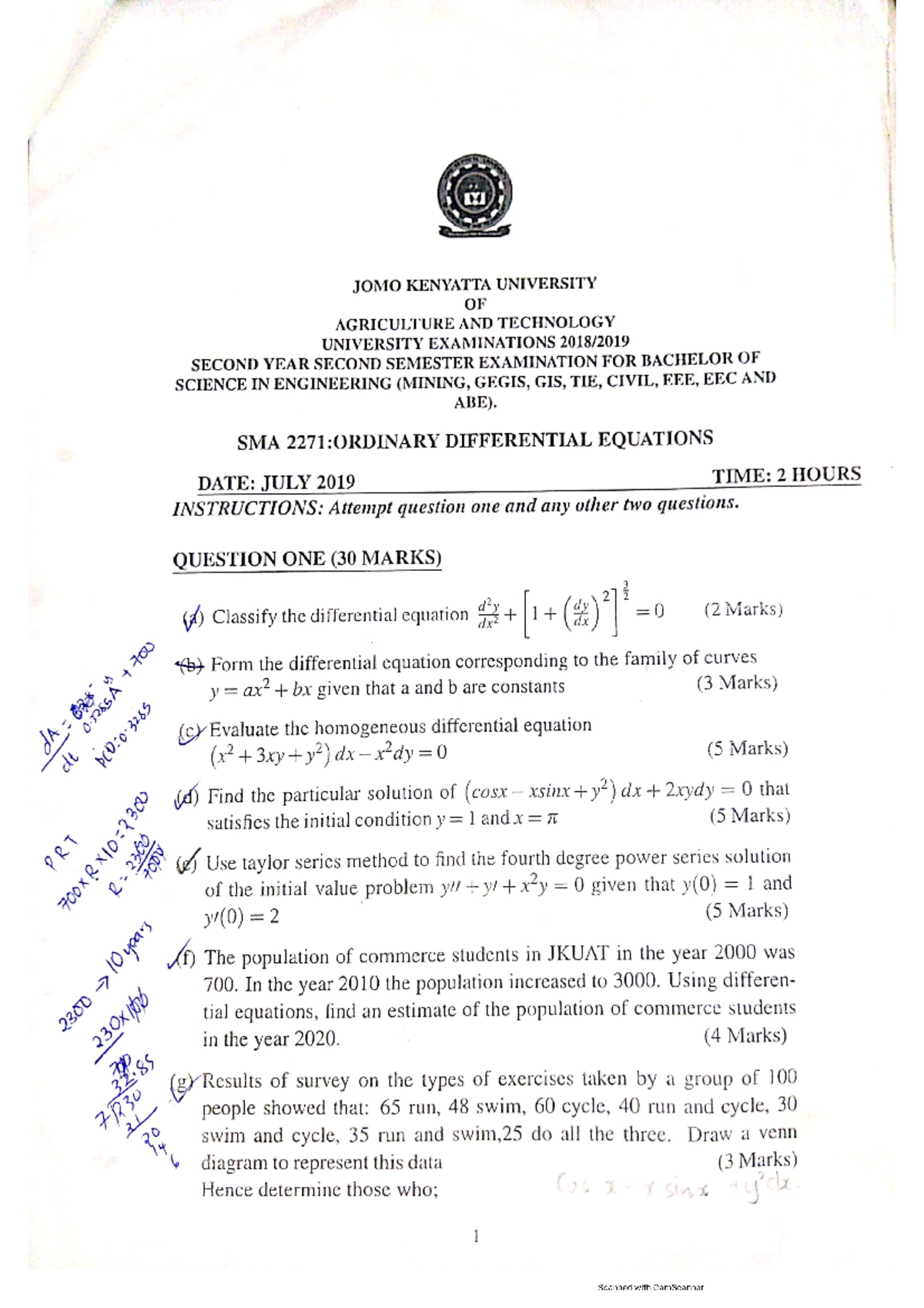 ODE JUL 2019 - lecture notes - Mechanical engineering - Studocu