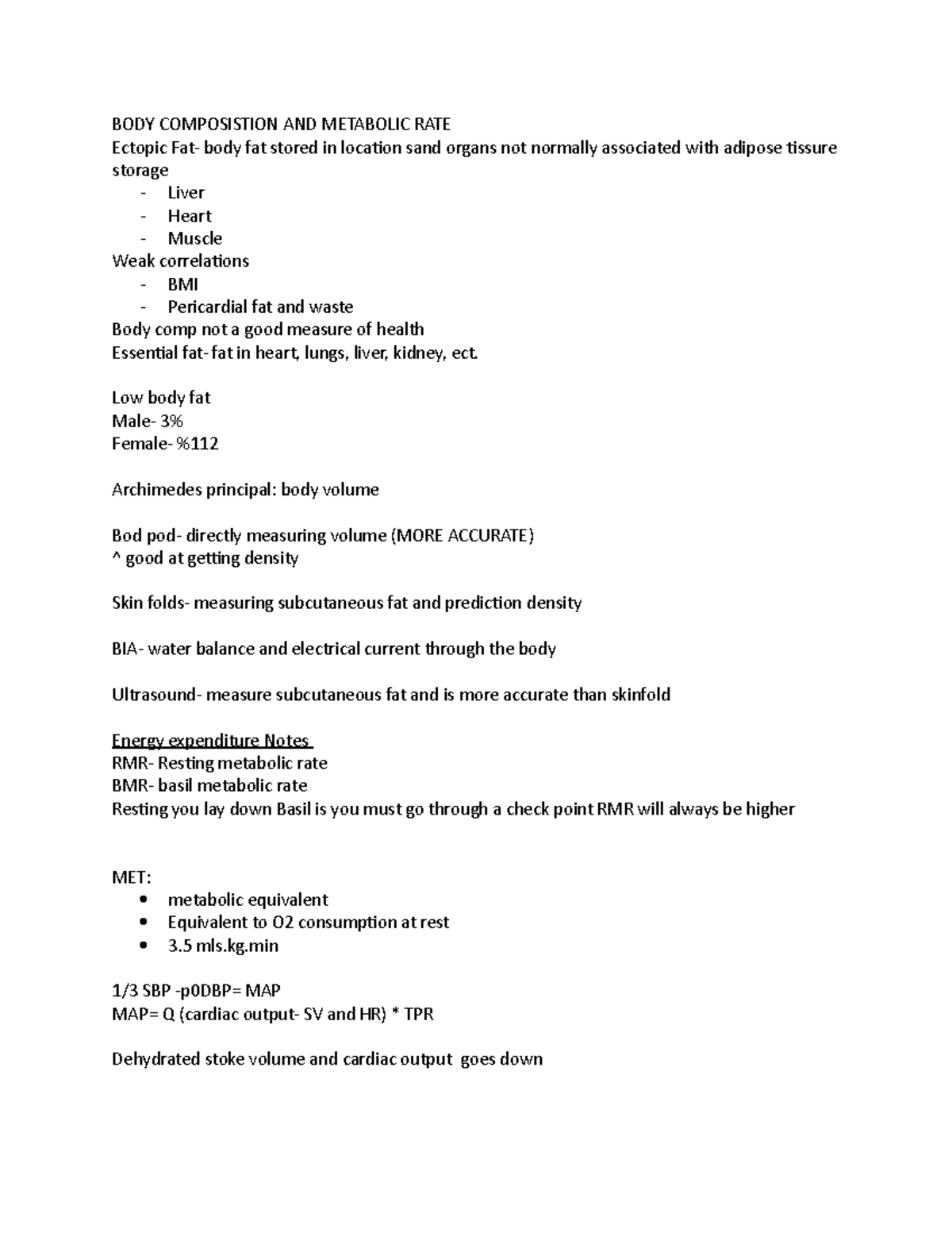 Exs 340 Lab Notes Answers Body Composistion And Metabolic Rate Ectopic Fat Body Fat Stored