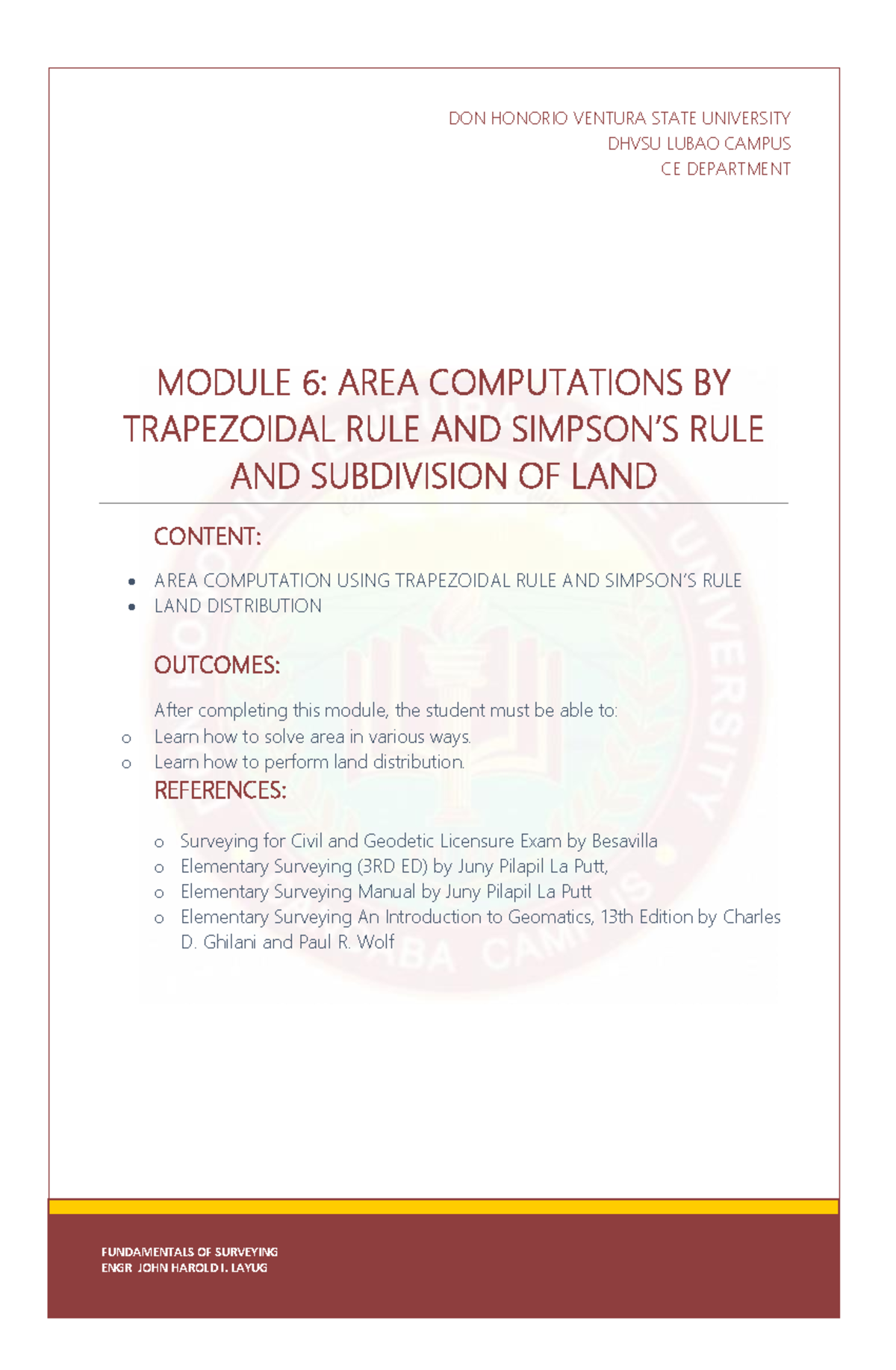 Surveying-Module-6 - FUNDASURV - MODULE 6: AREA COMPUTATIONS BY ...