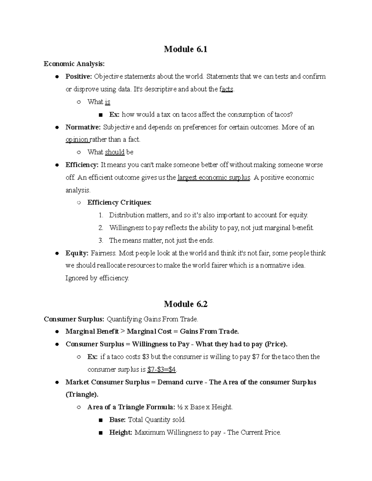 Module 6 - Module 6. Economic Analysis: Positive: Objective statements ...