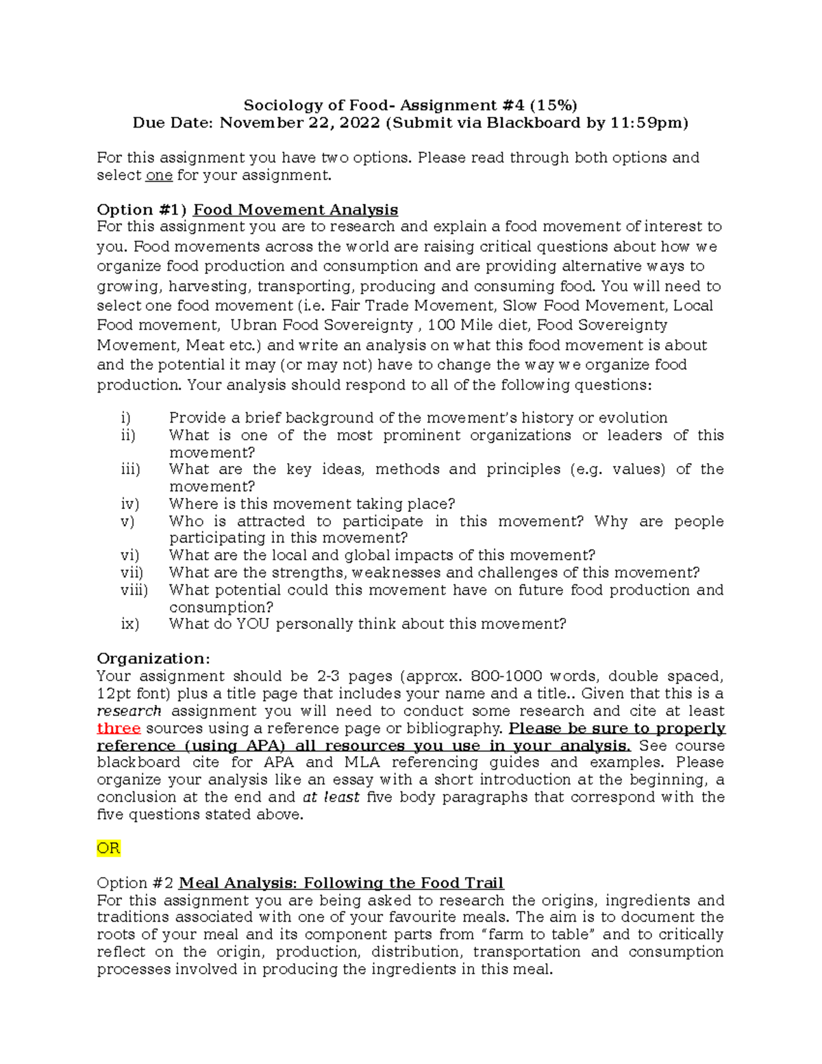 Assignment #4 - Food Movement or Meal Analysis - Sociology of Food ...