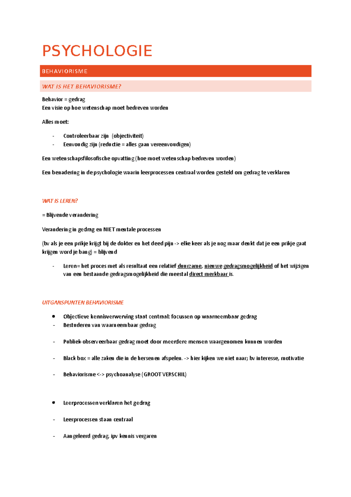 Psychologie SV 2 - PSYCHOLOGIE BEHAVIORISME WAT IS HET BEHAVIORISME ...