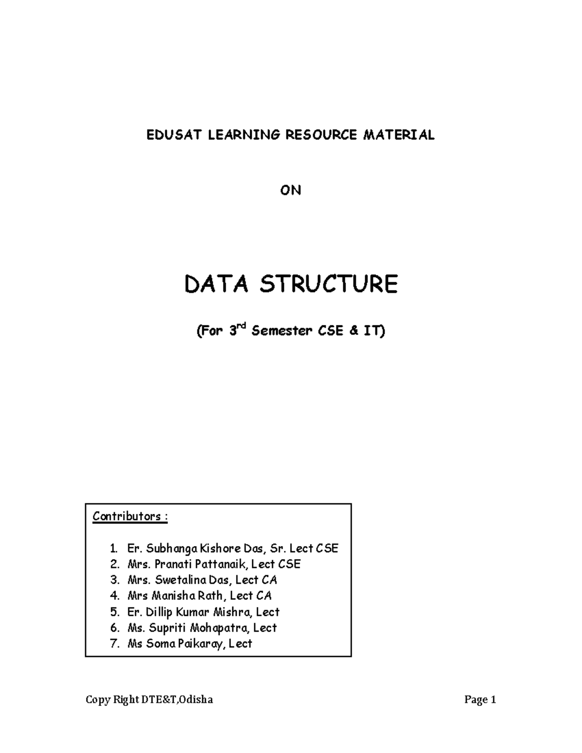 Ds Ds Notes Edusat Learning Resource Material On Data Structure For 3rd Semester Cse And It