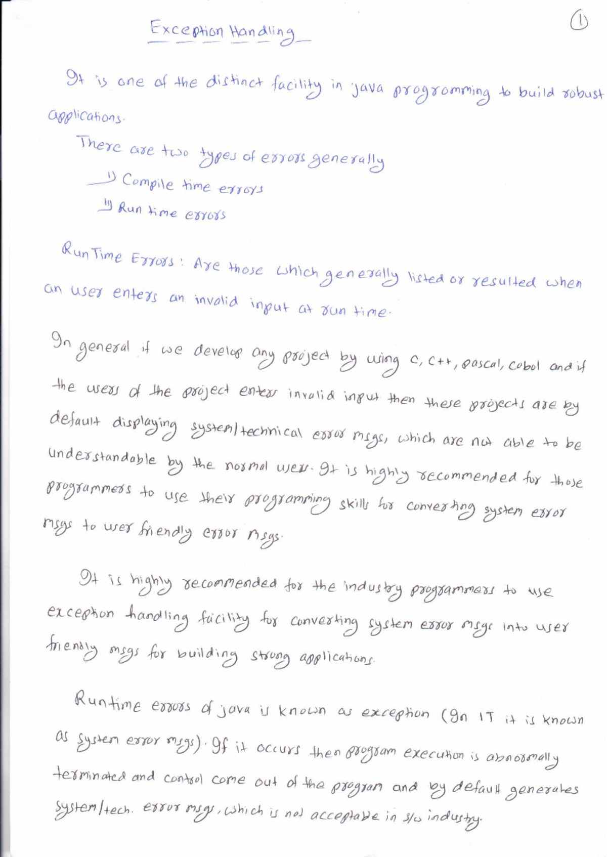 Java Exception Handling 1 Exception Handling It Is One Of The