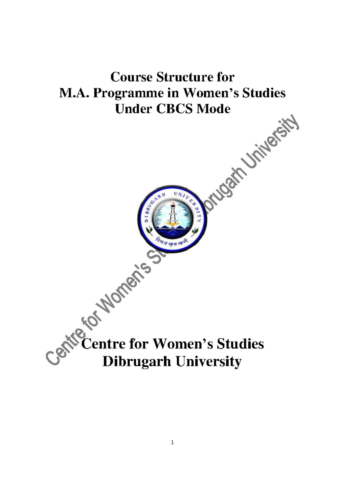 MA Womens Studies Syllabus CBCS - Course Structure for M. Programme in ...