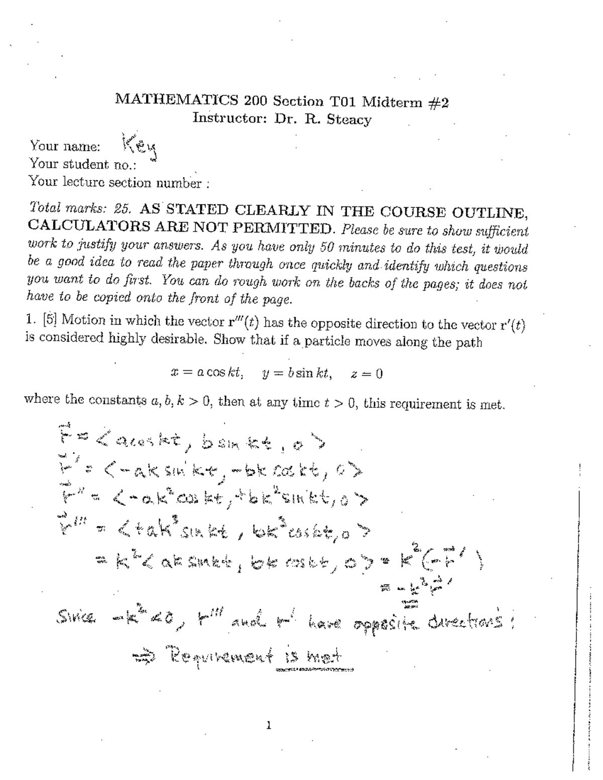 Exam 2017, questions and answers - MATHEMATICS 200 Section T01 Midterm ...