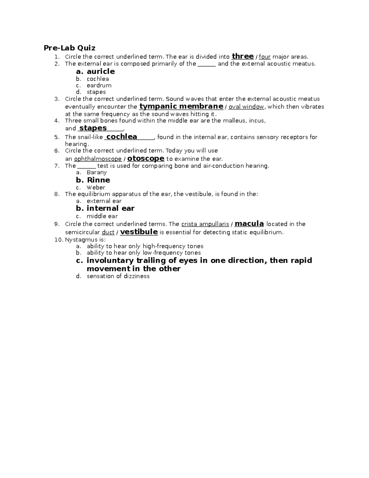 Ap2 lab 2 exam review - Pre-Lab Quiz 1. Circle the correct underlined ...