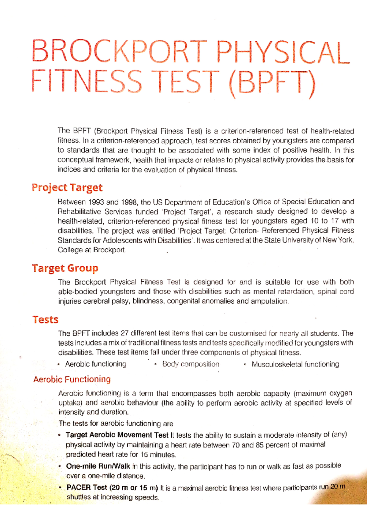 BPFT - BpftBrockport Physical Fitness Test State the necessary ...