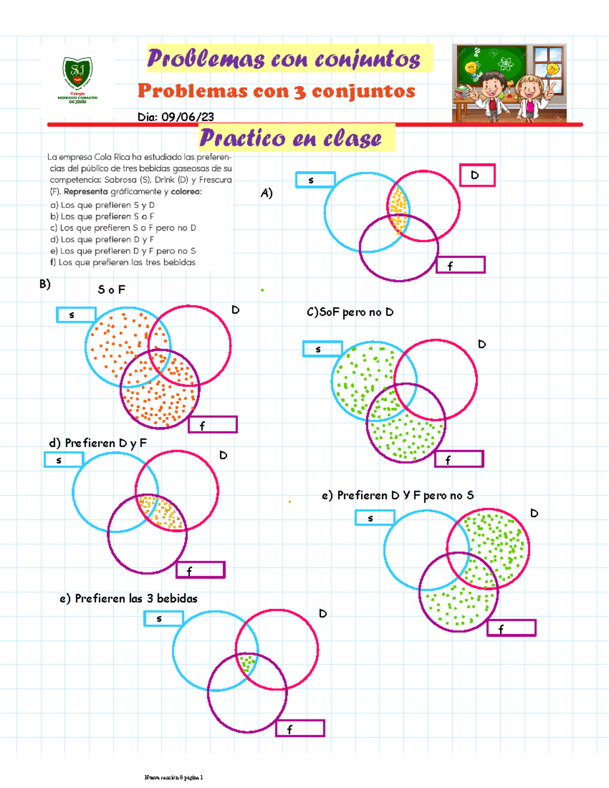 Final conjuntos 090623 - Problemas con conjuntos Problemas con 3 conjuntos Dia: 09/06/ Practico ...