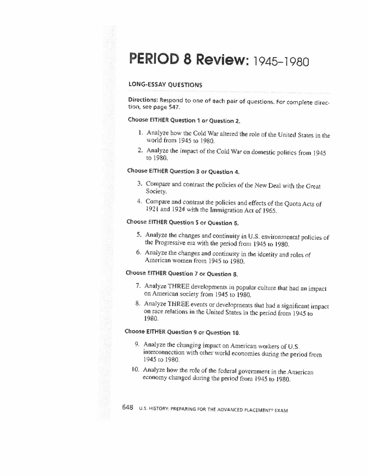 Period 8 Review - 1945 - 1980- AMSCO DBQ practice - HIST 2010 - Studocu