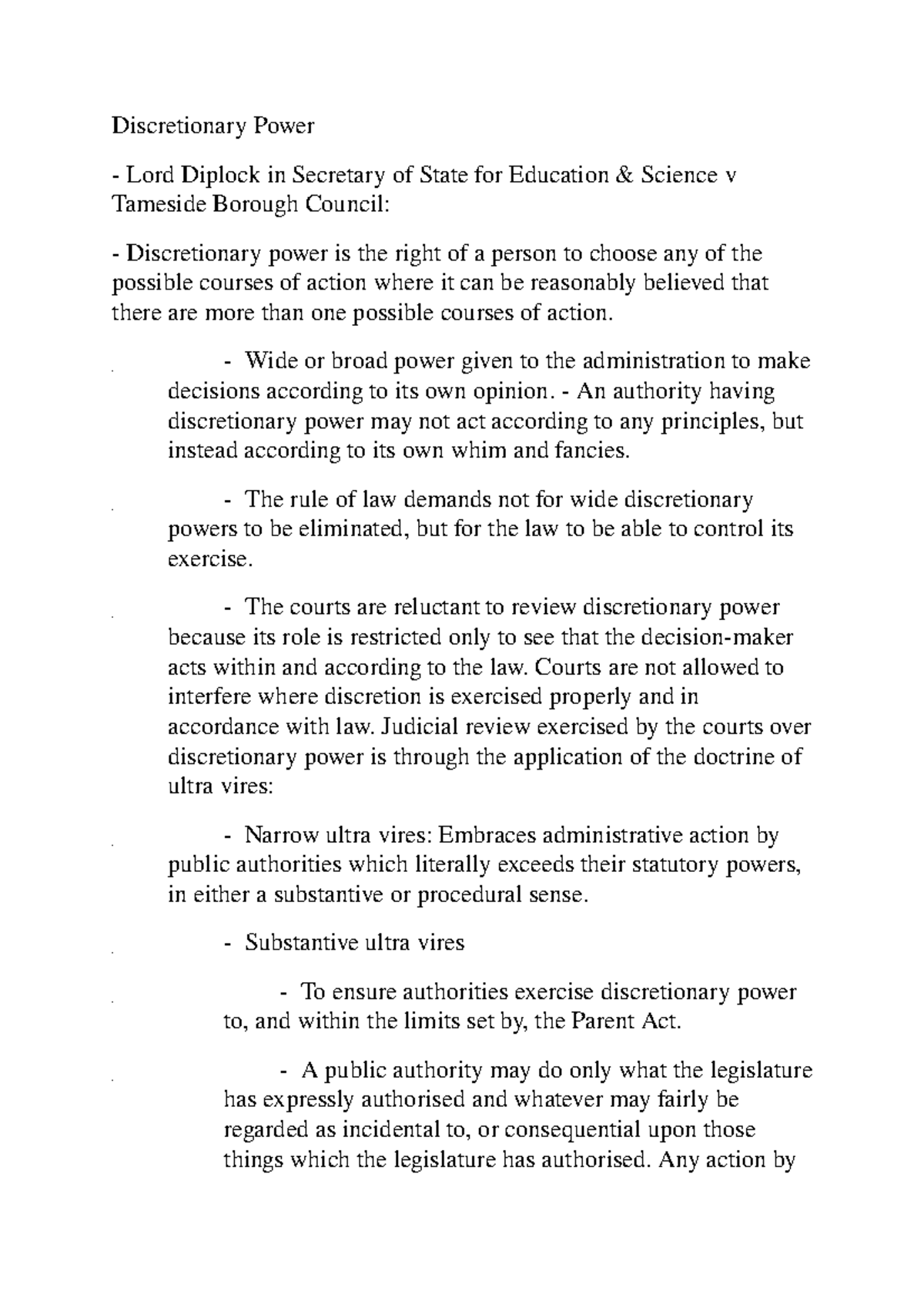 Discretionary Power - Summary on DP - Discretionary Power Lord Diplock ...