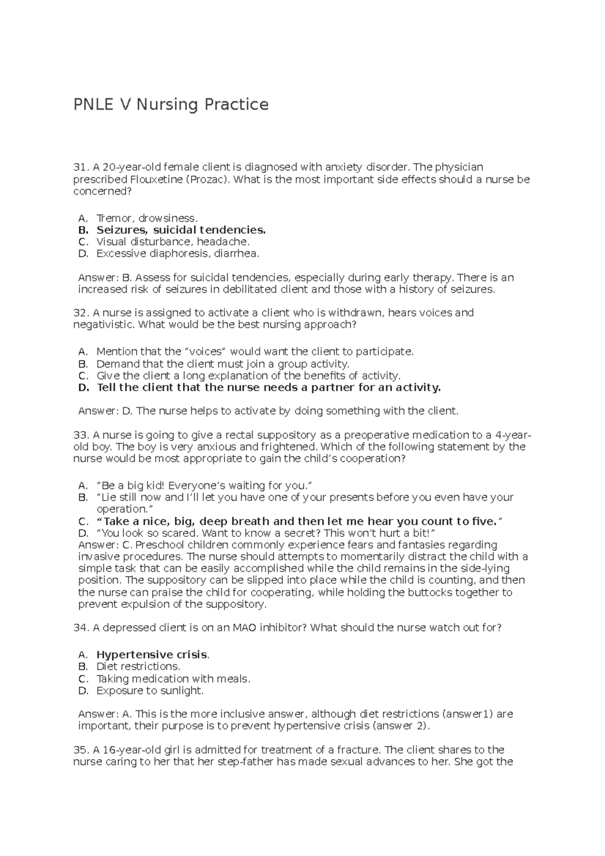 PART 1 D PNLE V Nursing Practice - PNLE V Nursing Practice A 20-year ...