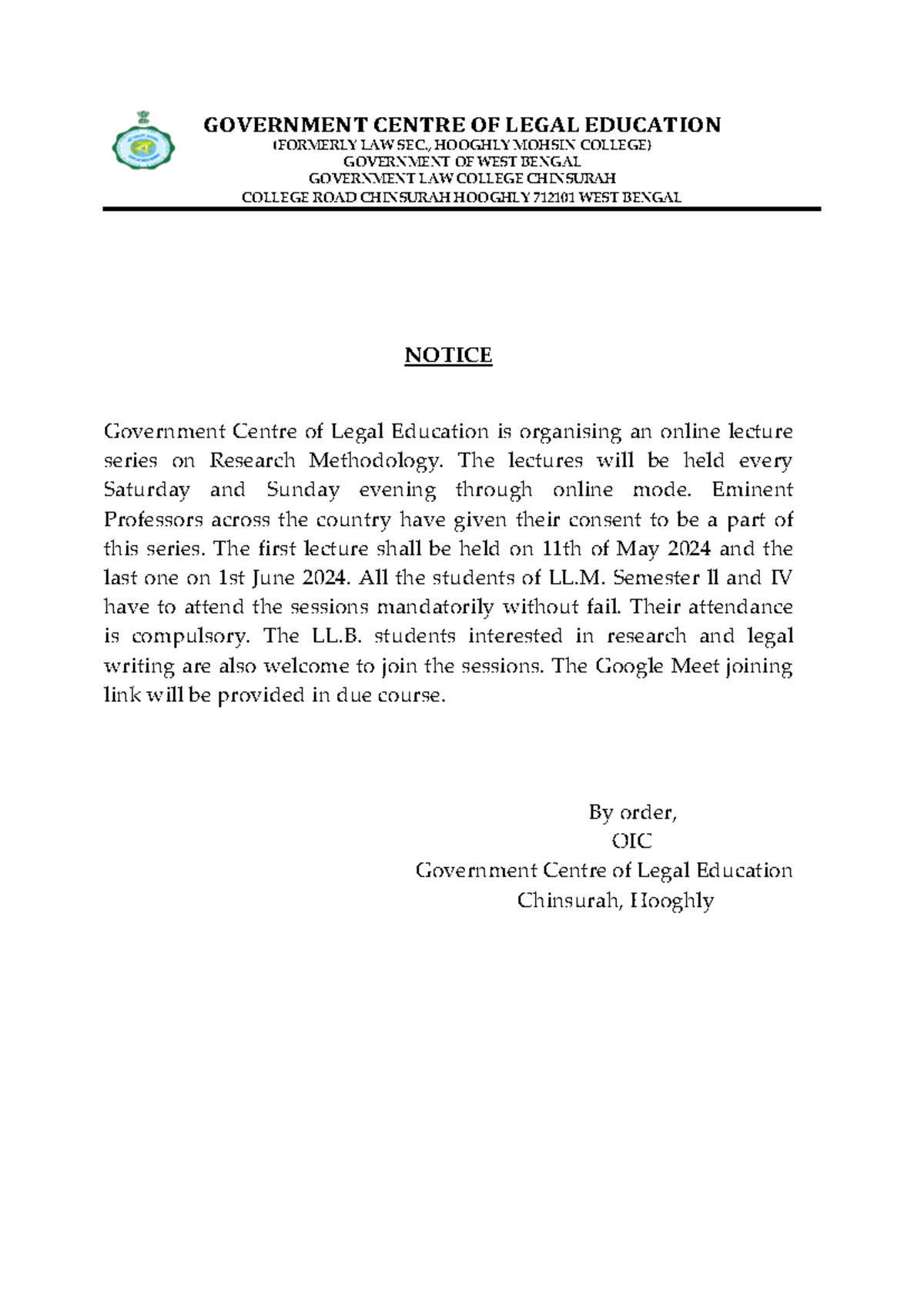 GCLE 2024 BCI - GOVERNMENT CENTRE OF LEGAL EDUCATION (FORMERLY LAW SEC ...