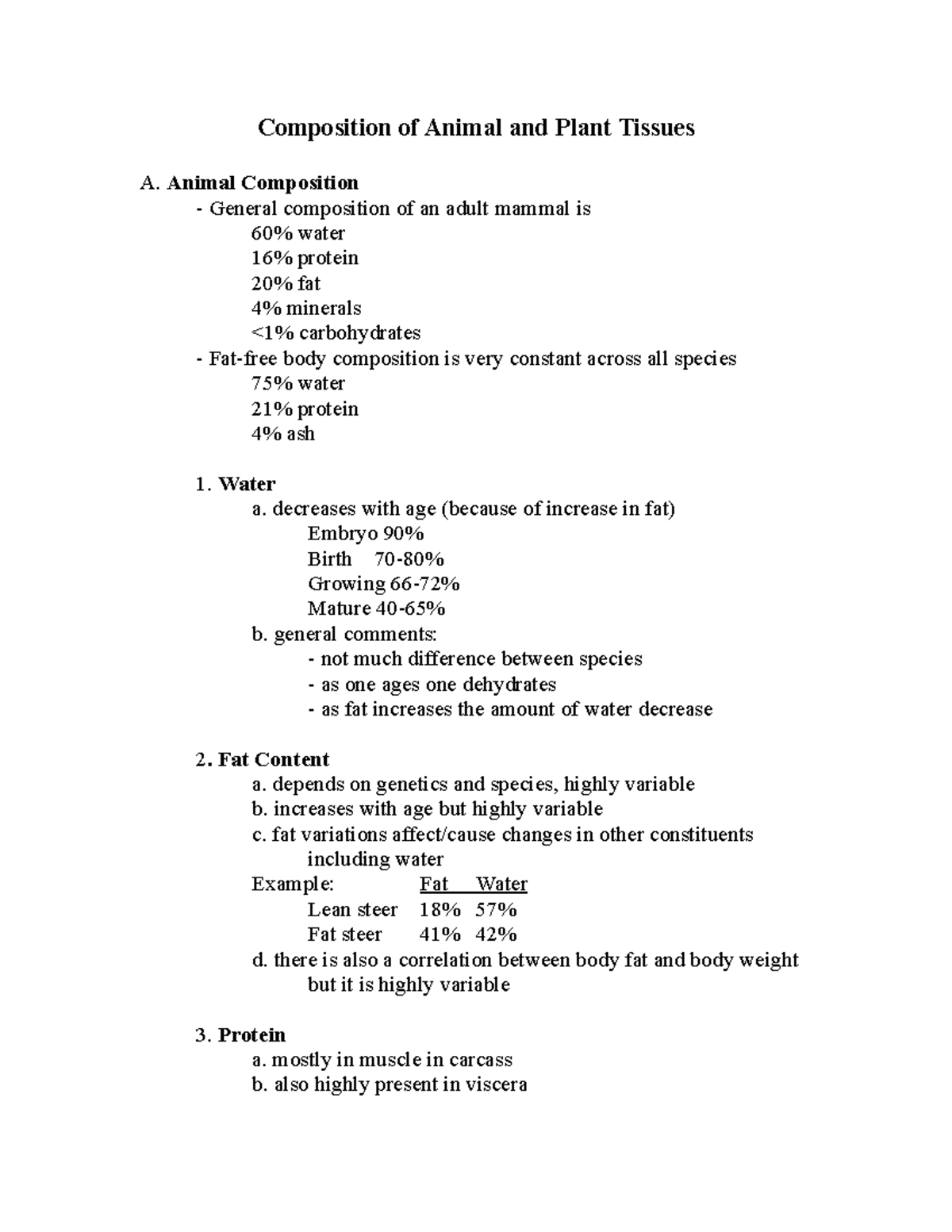 Composition of Animal and Plant Tissues - Animal Composition - General ...