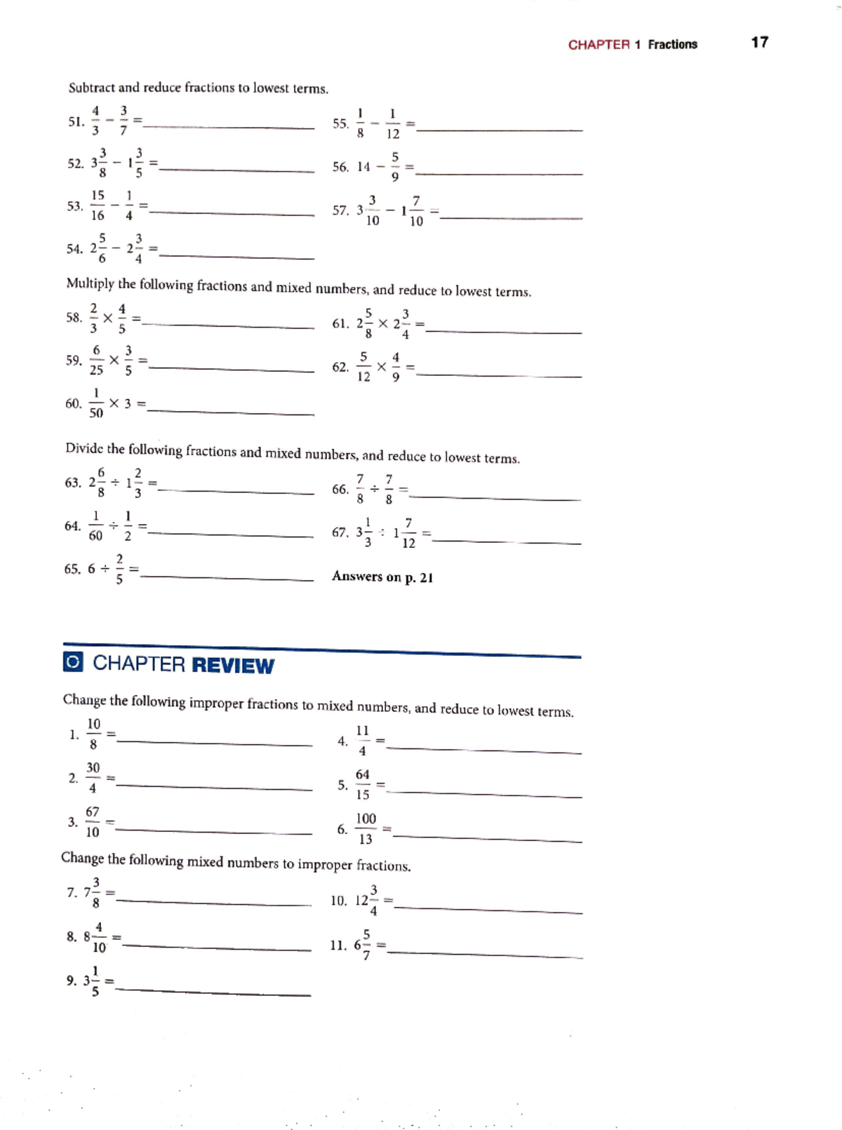 Chabner - Practice questions - CHAPTER 1 Fractions 17 Subtract and ...