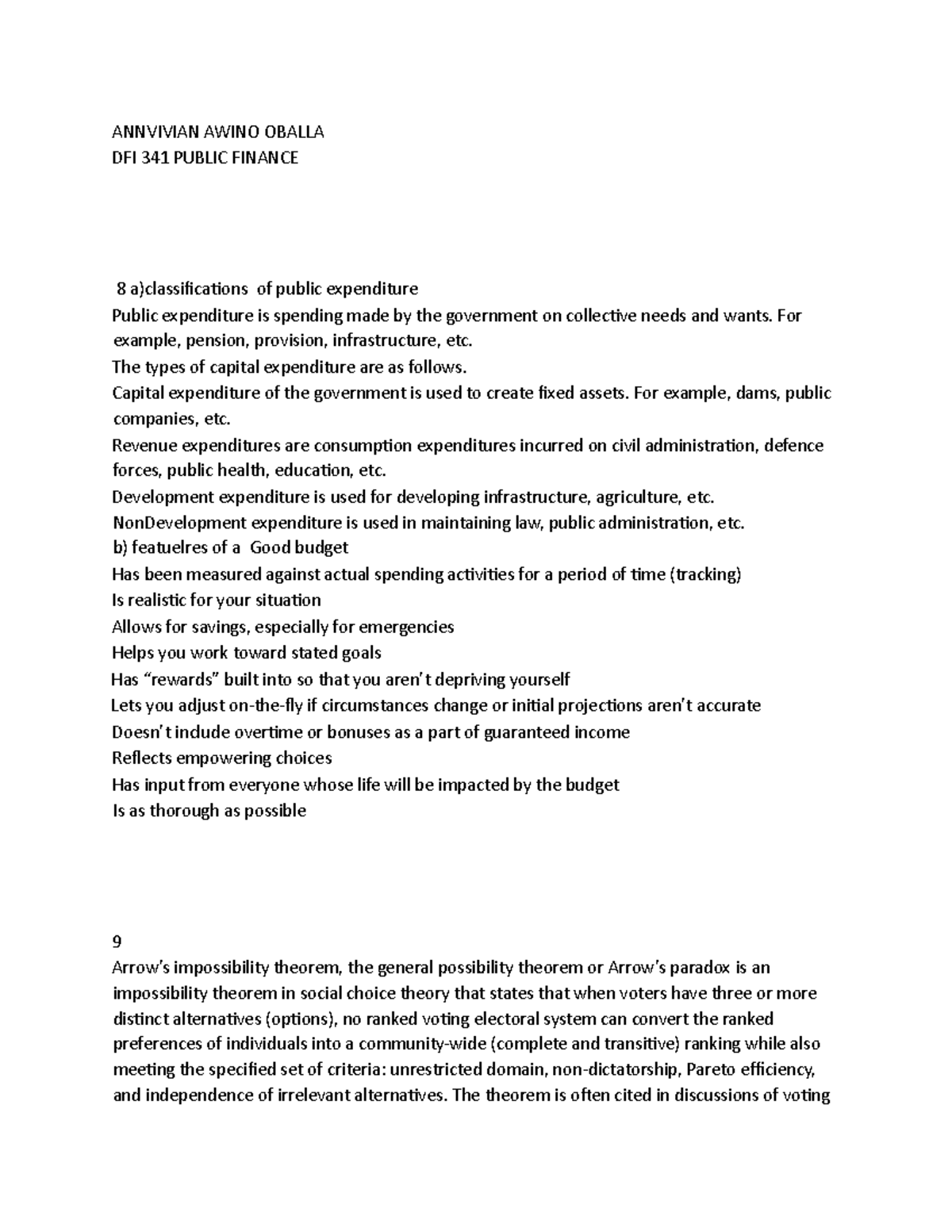 Annvivian Awino Oballa - ANNVIVIAN AWINO OBALLA DFI 341 PUBLIC FINANCE ...