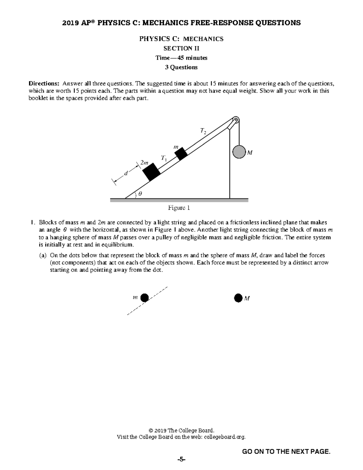 2019-2 - Physics - PHYSICS C: MECHANICS SECTION II Time—45 minutes 3 ...