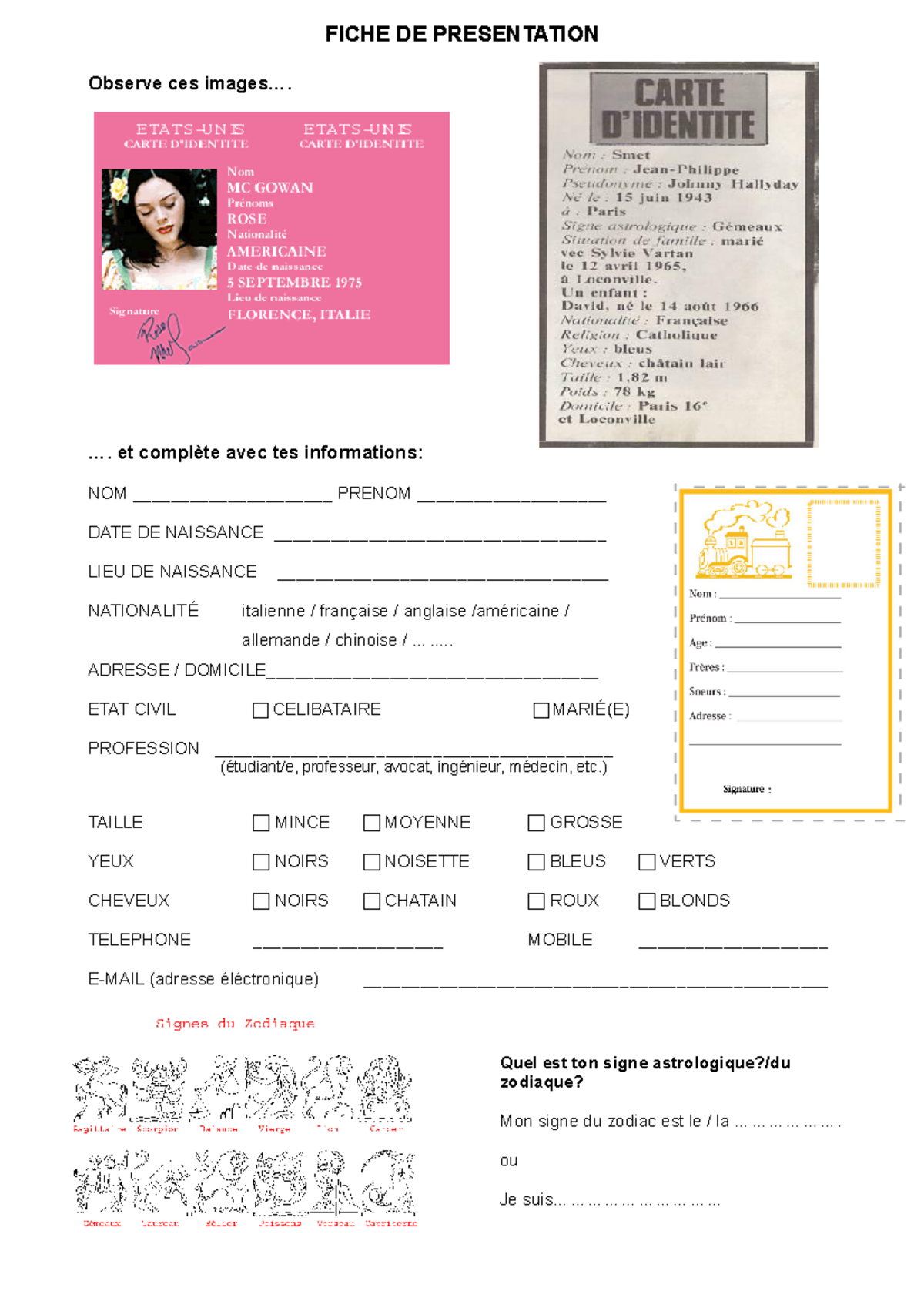 Fiche DE Presentation - FICHE DE PRESENTATION Observe ces images ...