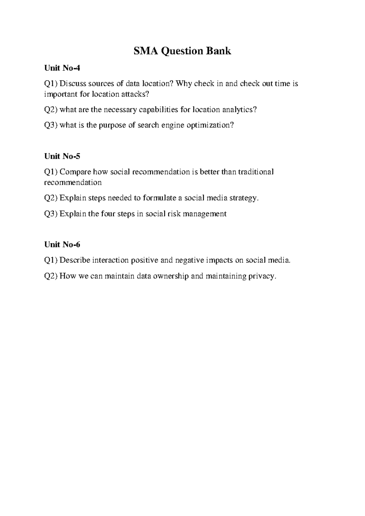 Revise SMA Question Bank - SMA Question Bank Unit No- 4 Q1) Discuss ...