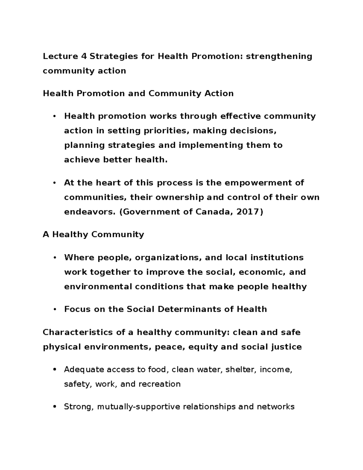 Lecture 4 Strategies for Health Promotion - Lecture 4 Strategies for ...