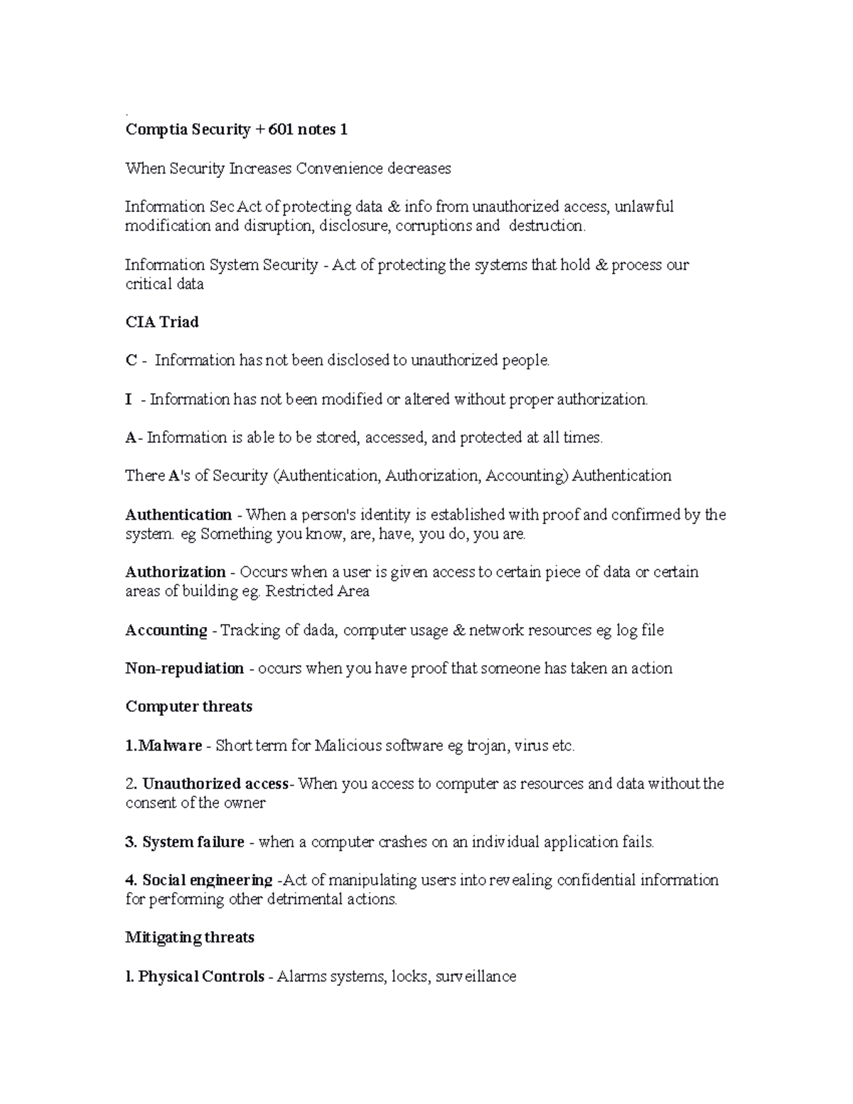 Comptia security + 601 introduction - . Comptia Security + 601 notes 1 ...