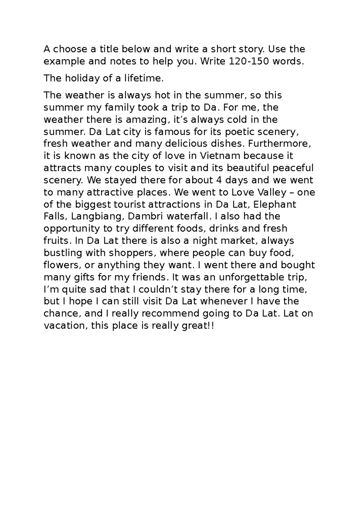 English - ukk - A choose a title below and write a short story. Use the ...