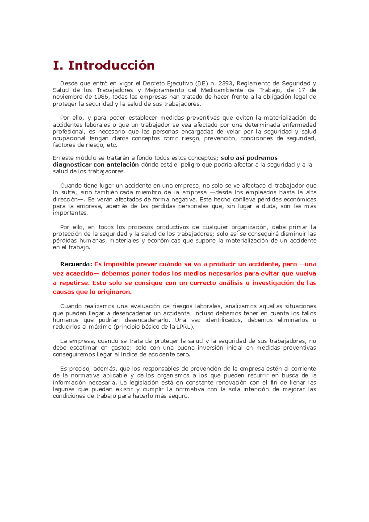 Introducción y objetivos generales DE Aspectos legales de la prevención de riesgos laborales ...