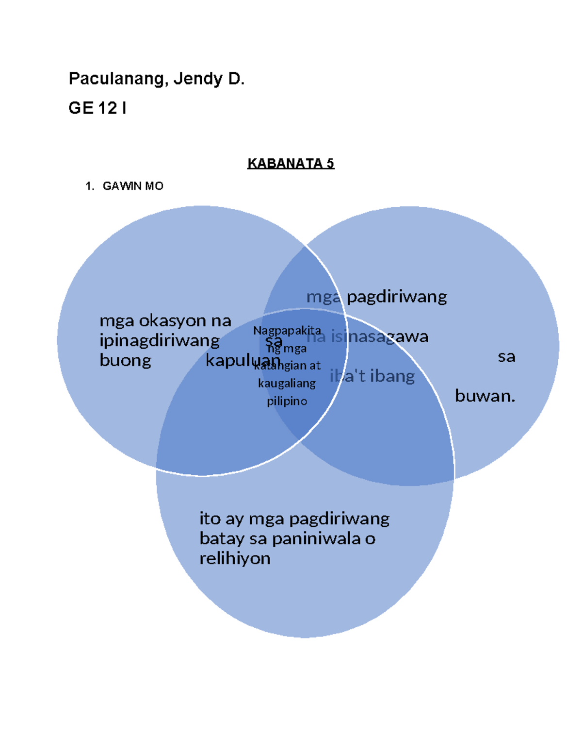 GE 12 Kabanata 5 at 6 - mga pagdiriwang na isinasagawa sa iba't ibang buwan. ito ay mga ...