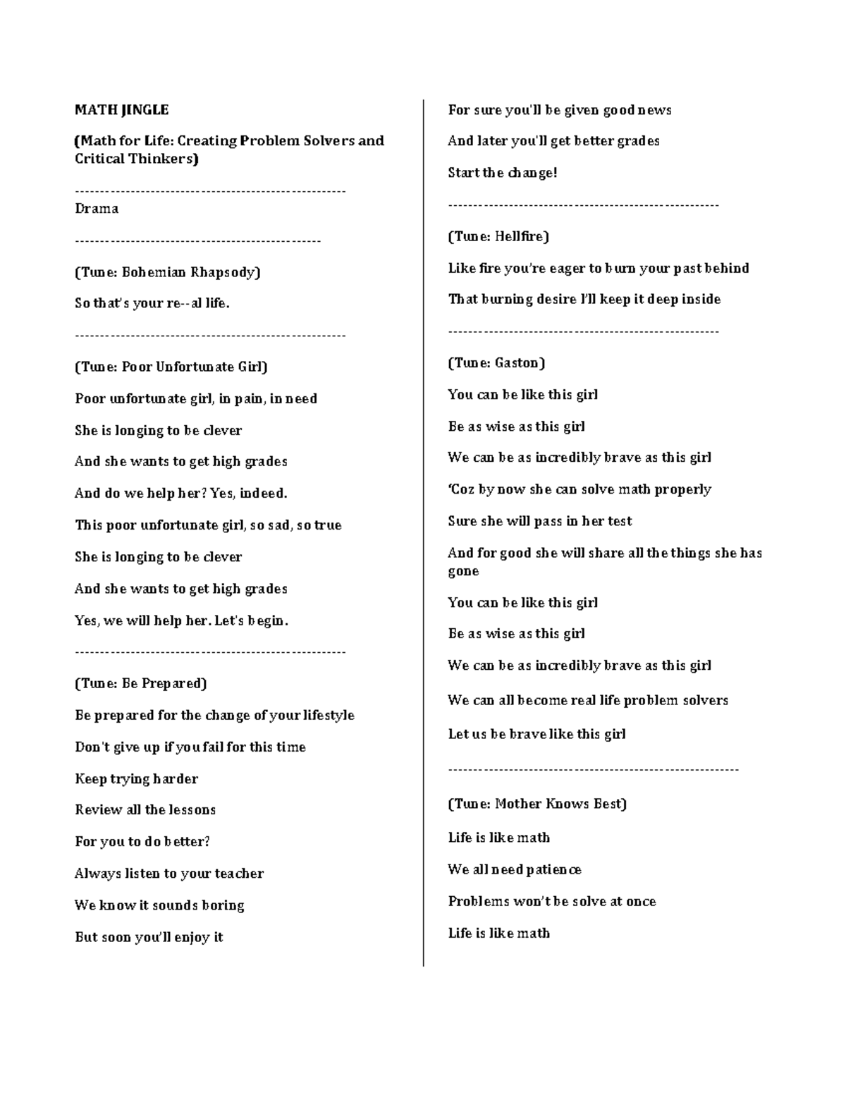 539715148-math- Jingle - Math Jingle (math For Life: Creating Problem 