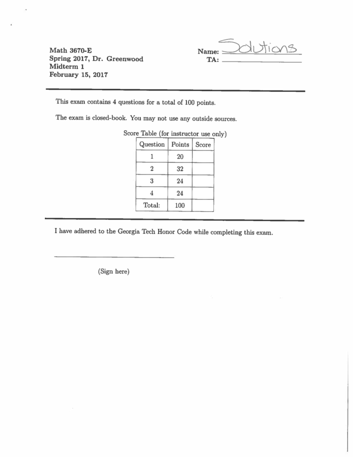SP17 Midterm 1 Soln - MATH 3670 - Studocu