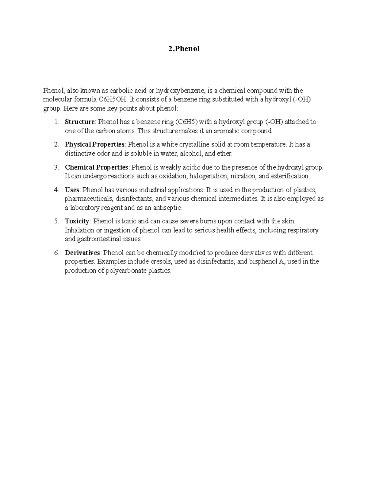 Phenol Edited - POCII - 2 Phenol, also known as carbolic acid or ...