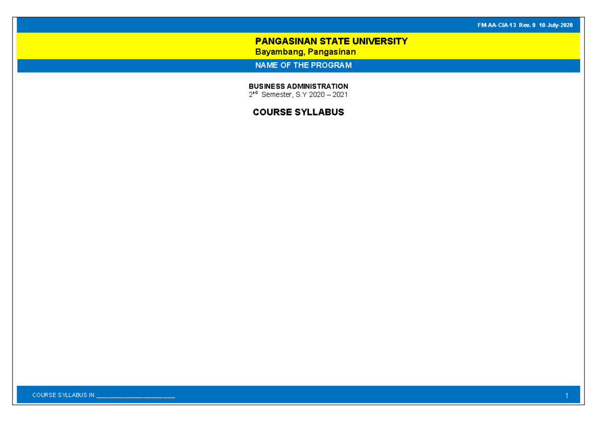 Acctg-101- Syllabus - Summary BS Business Administration Major in ...