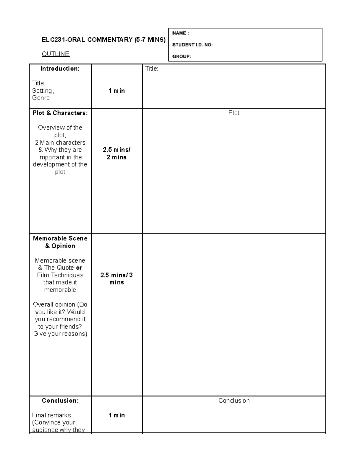 ORAL Commentary Outline 20234 - ELC231-ORAL COMMENTARY (5-7 MINS ...