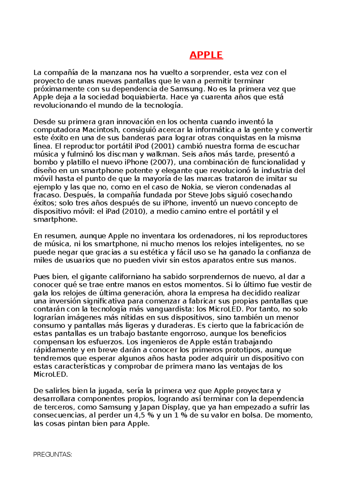 Apple compito spagnolo - APPLE La compañía de la manzana nos ha vuelto ...