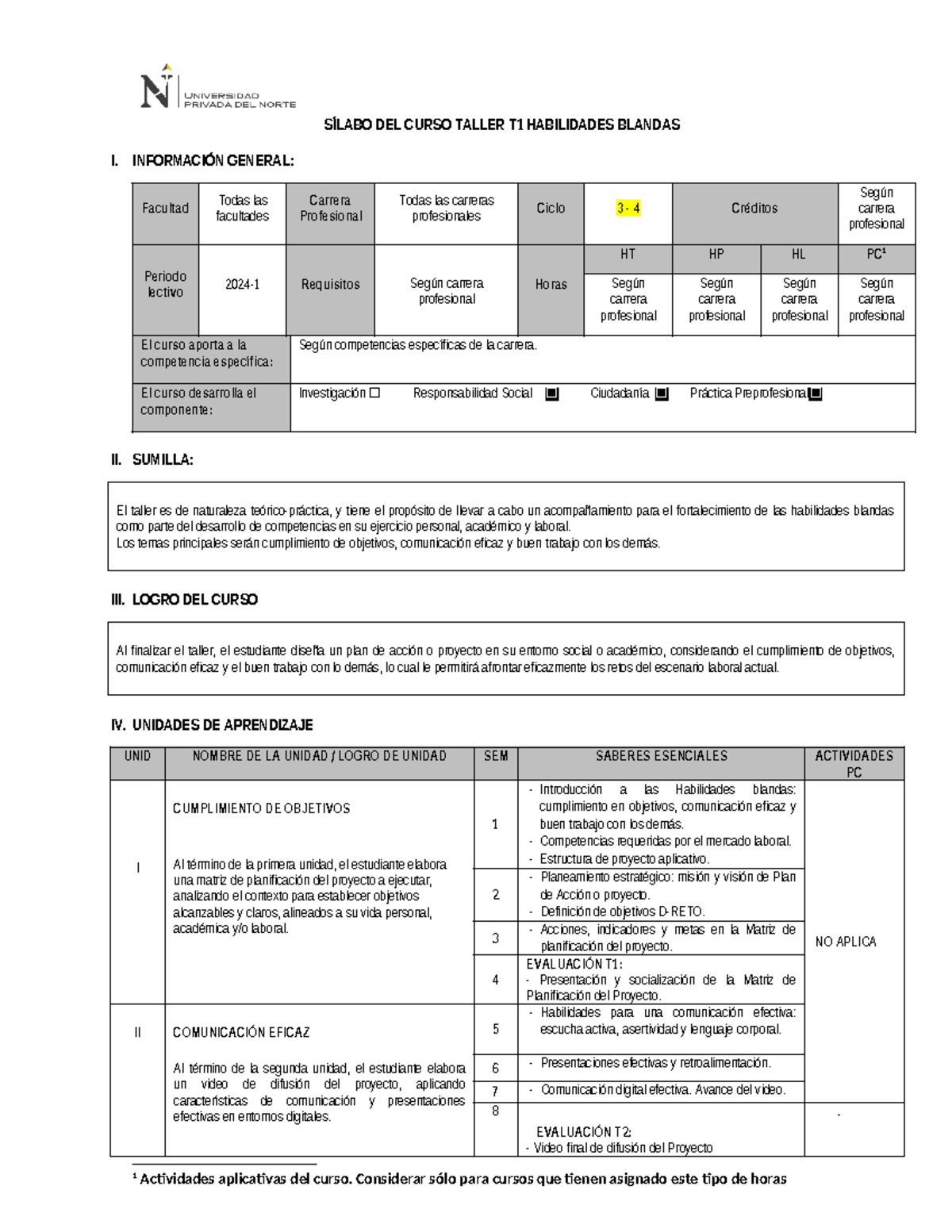 Sílabo Taller de habilidades blandas 1 - 2024 - SÍLABO DEL CURSO TALLER ... Sílabo Taller de habilidades blandas 1 - 2024 - SÍLABO DEL CURSO TALLER ...
