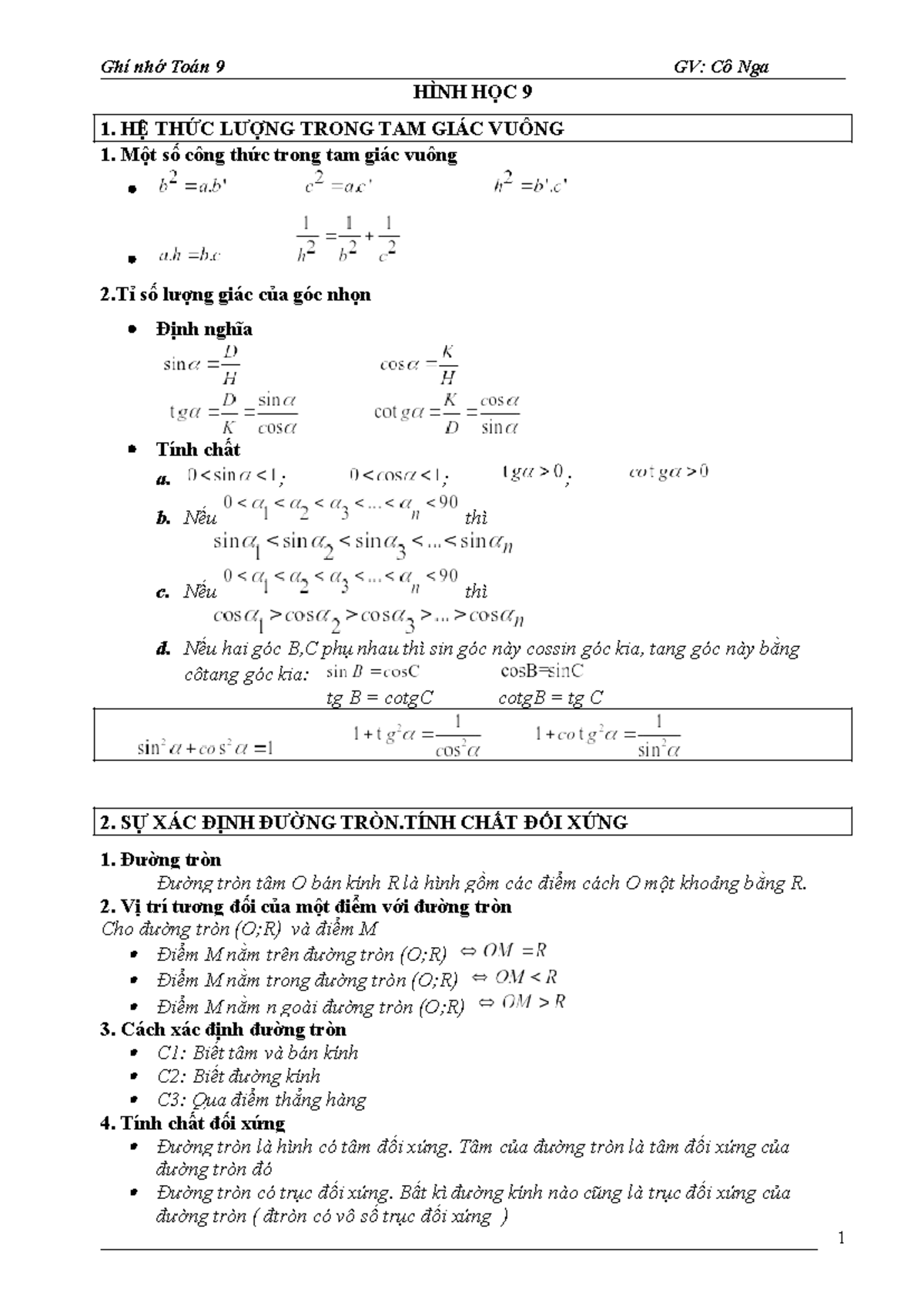 Tổng Hợp Hình Học Lớp 9 Please Give Us HÌnh HỌc 9 1 HỆ ThỨc LƯỢng Trong Tam GiÁc VuÔng 1 