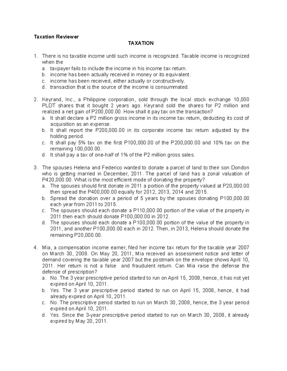 Taxation Preparatory Exam Materials - Taxation Reviewer TAXATION There ...