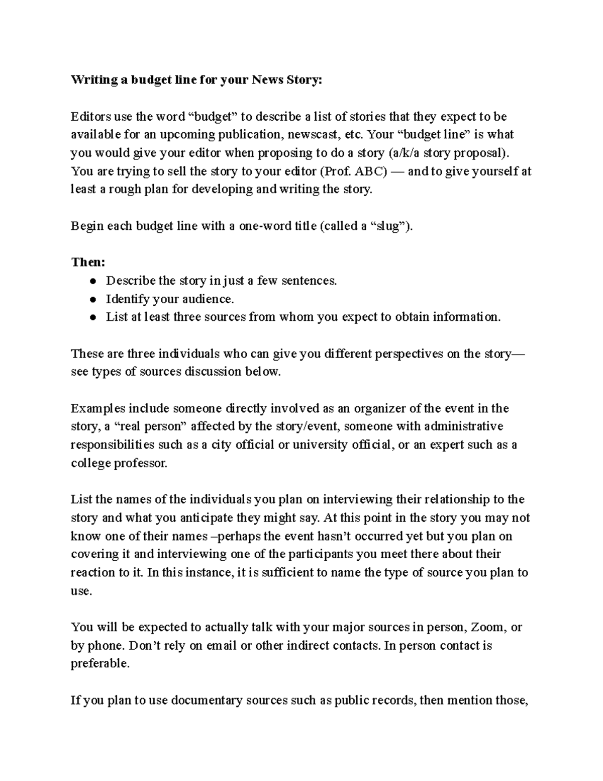 Budget Writing - Lecture notes 3 - Writing a budget line for your News ...
