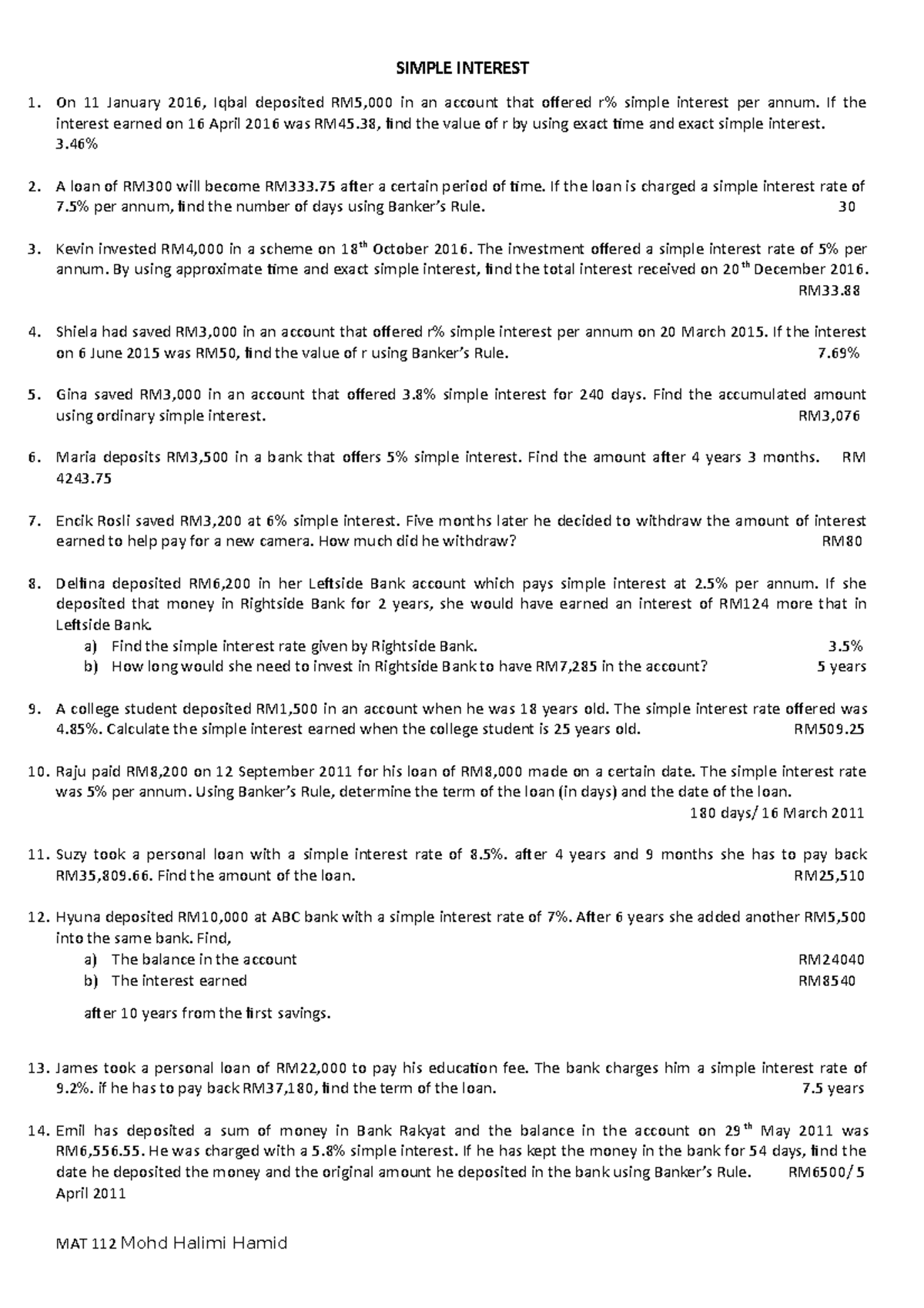 1 - Simple Interest on business mathematics - SIMPLE INTEREST On 11 ...