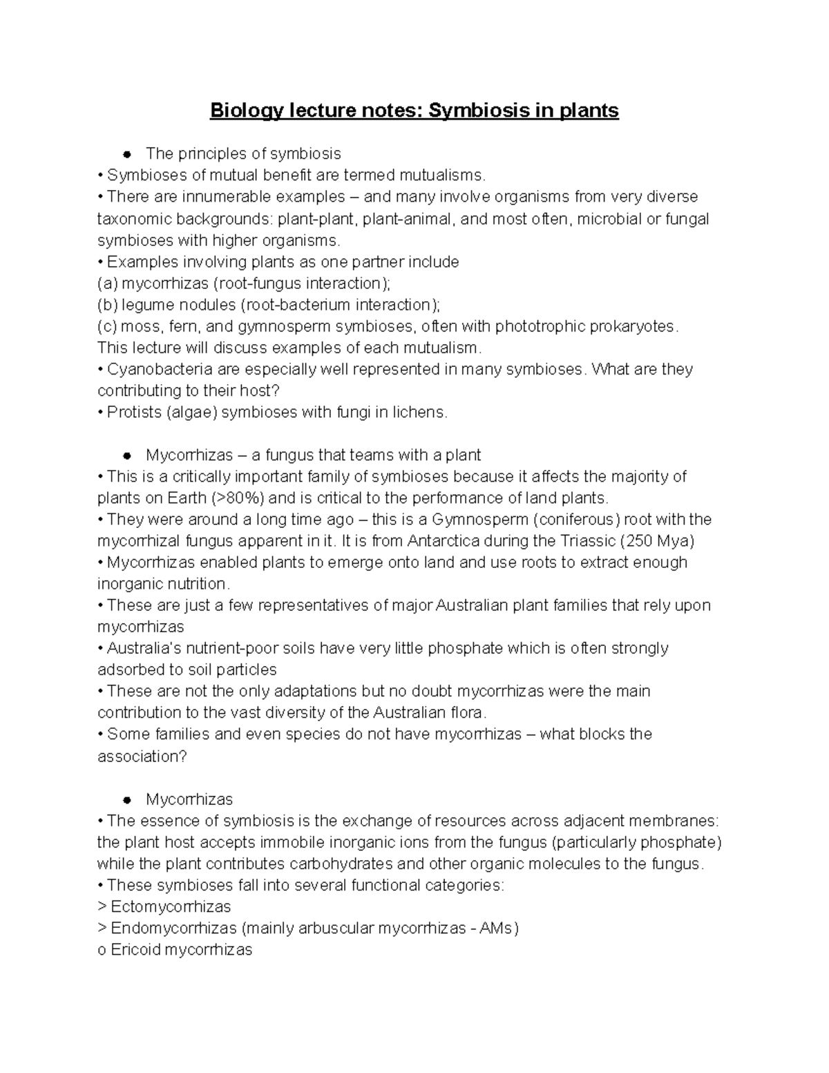 Biology lecture notes Symbiosis in plants - There are innumerable ...