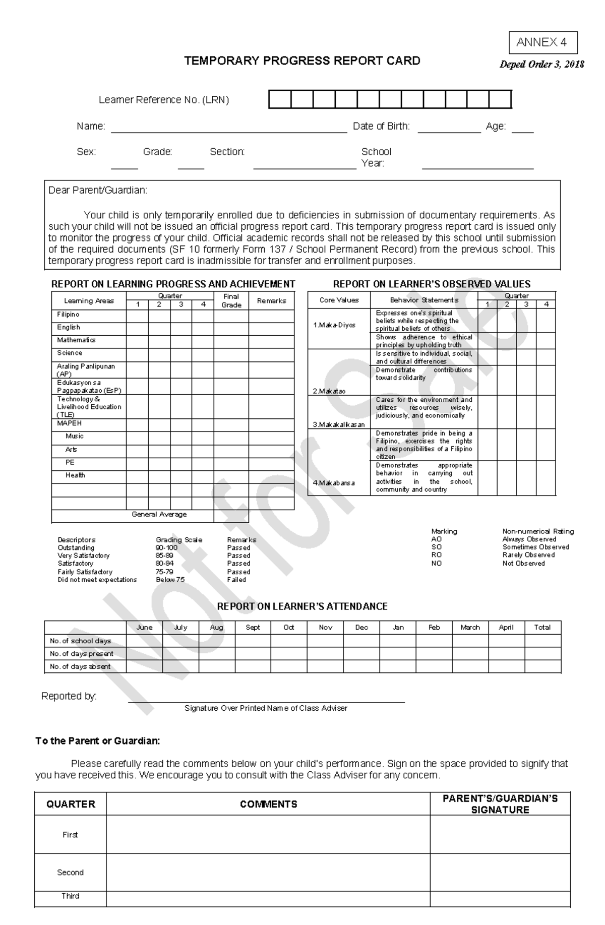 Annex 4 Temporary Progress Report Card DO 3 2018 - TEMPORARY PROGRESS ...
