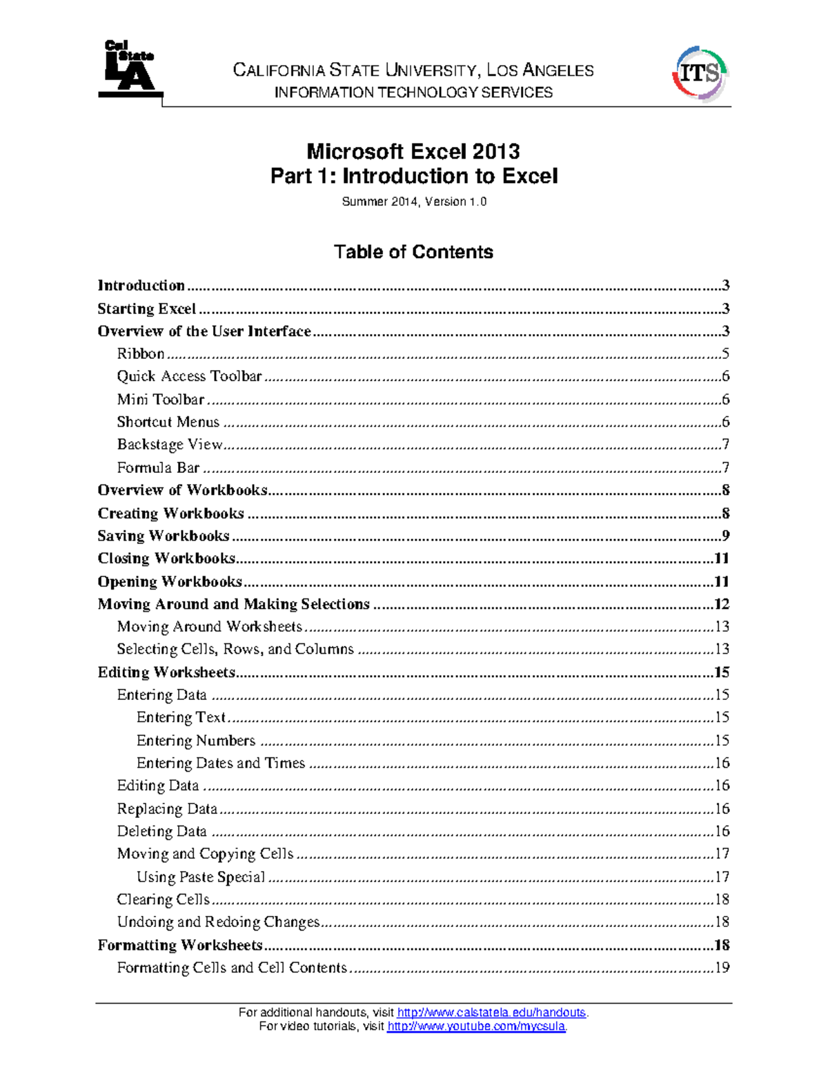 0622 microsoft excel 2013 part 1 introduction - For additional handouts ...