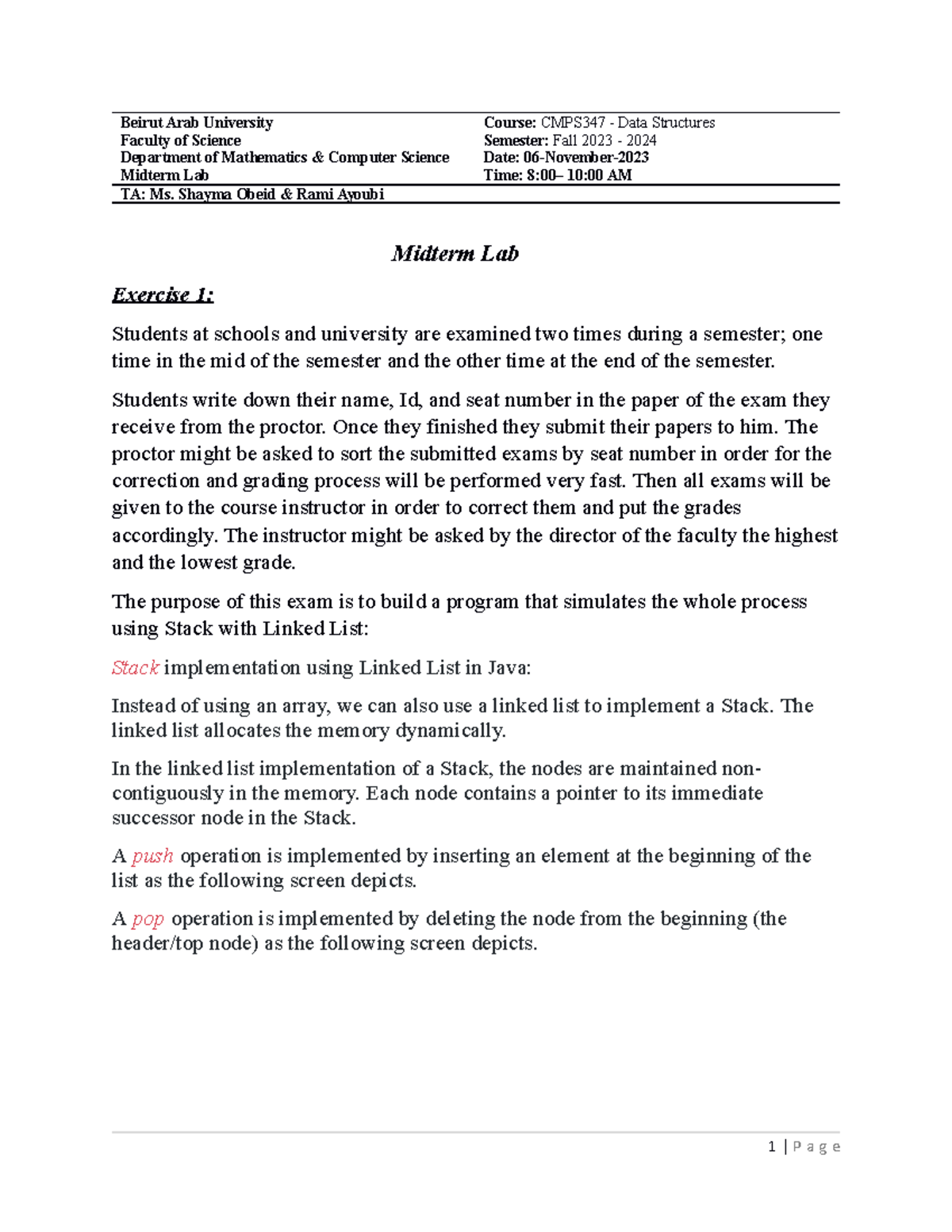 CMPS347 - Midterm - Beirut Arab University Faculty of Science Department of Mathematics & - Studocu