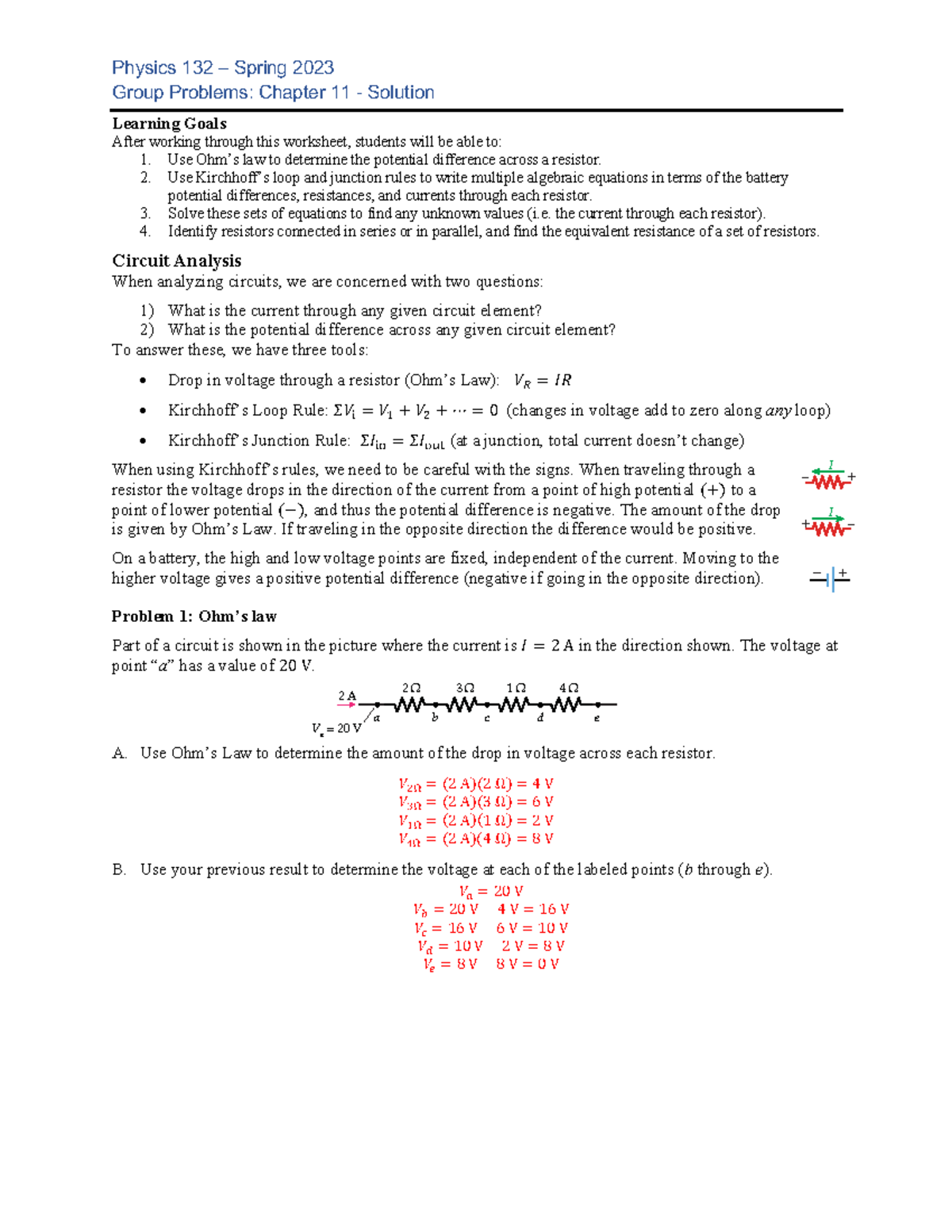 GProblems Week 11-15 - Physics 132 – Spring 2023 Group Problems: Chapter 11 - Solution Learning ...