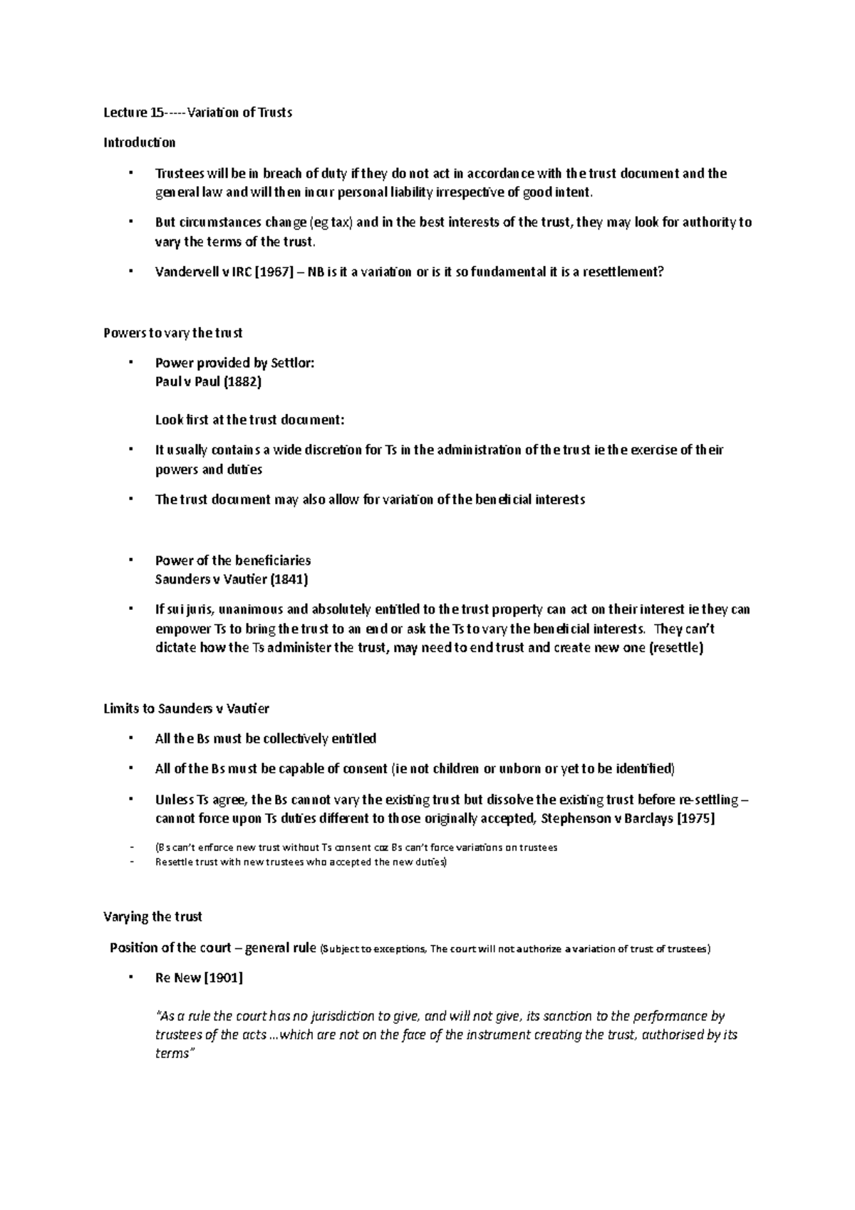 Equity & Trust notes-variation of trust - Lecture 15-Variation of ...