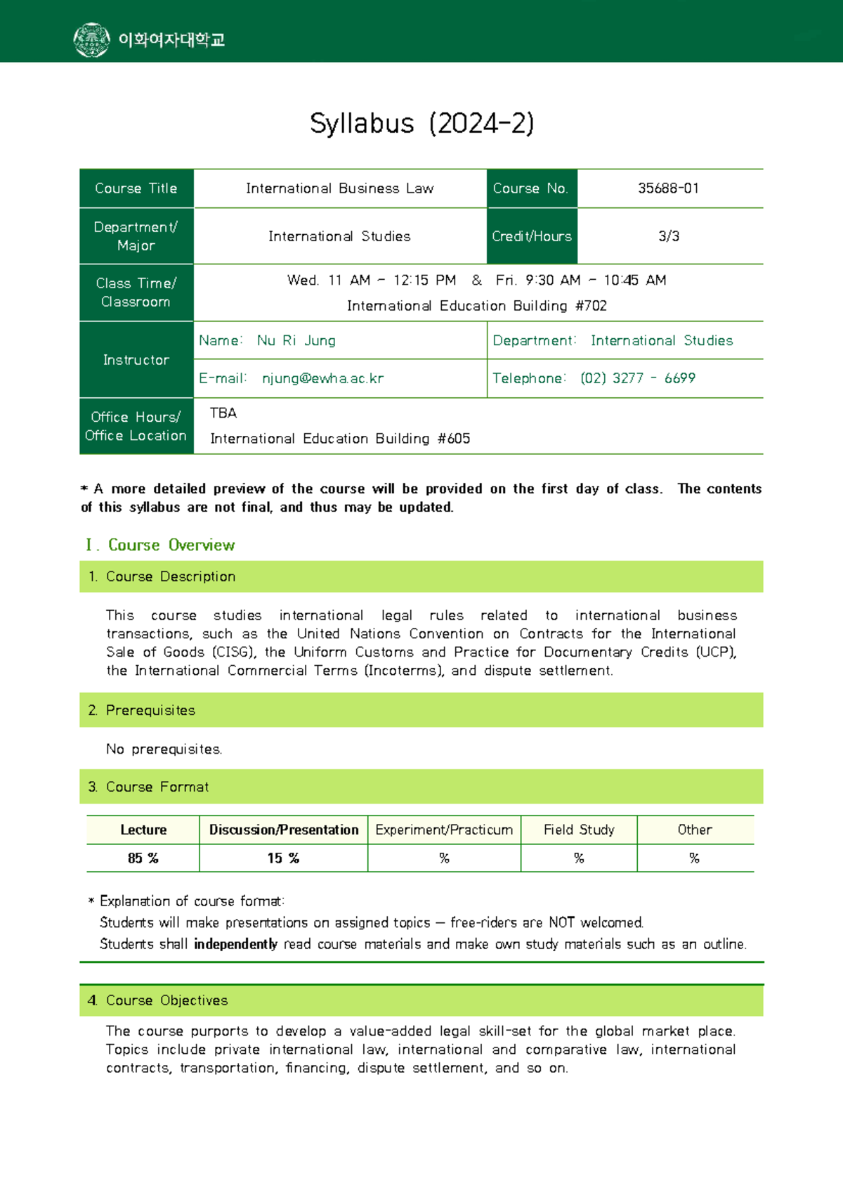Syllabus (IBL - Fall 2024) - Syllabus (2024-2) Course Title ...