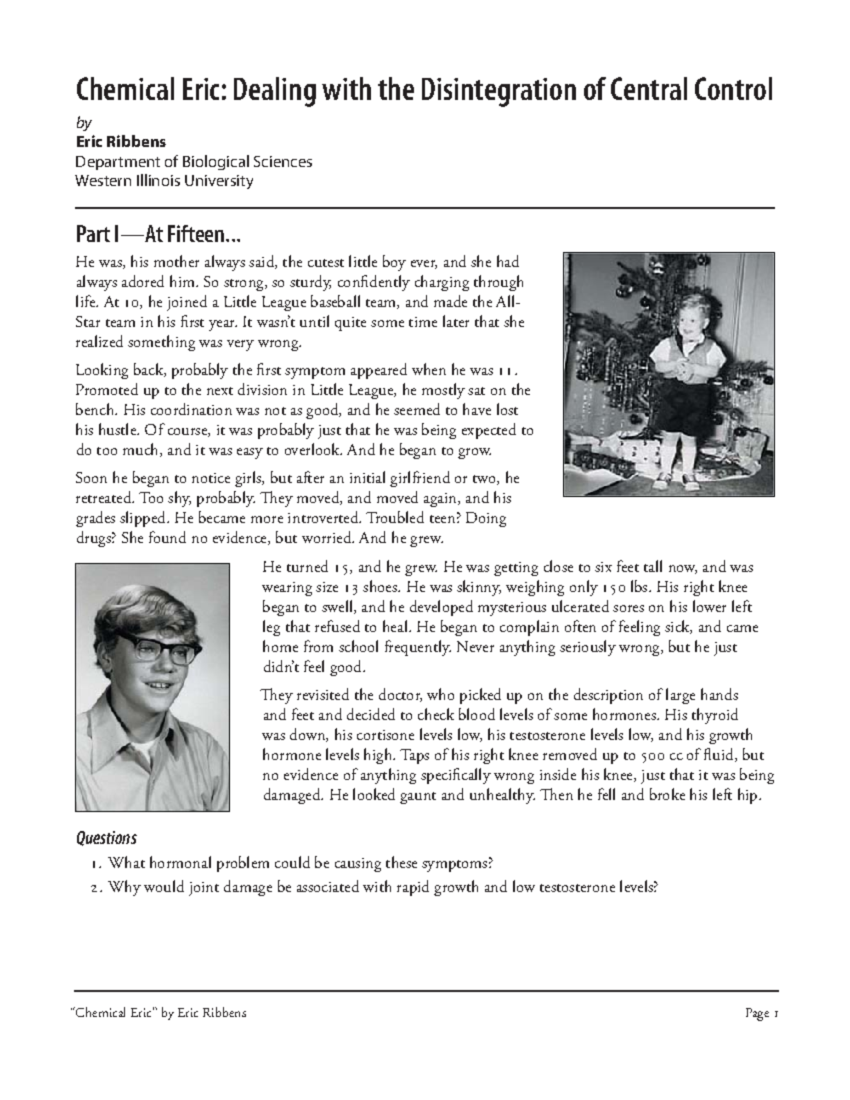 Case study-Endocrine Lab - “Chemical Eric” by Eric Ribbens Page Part I ...