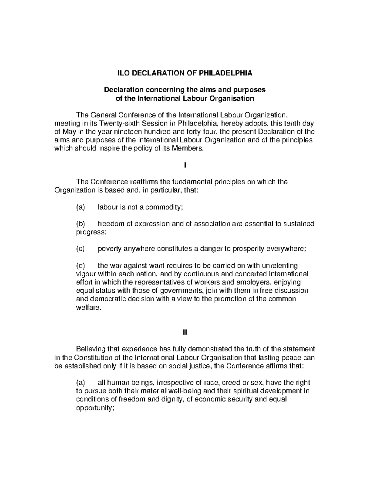 Declarationof Philadelphia 1944 - ILO DECLARATION OF PHILADELPHIA ...
