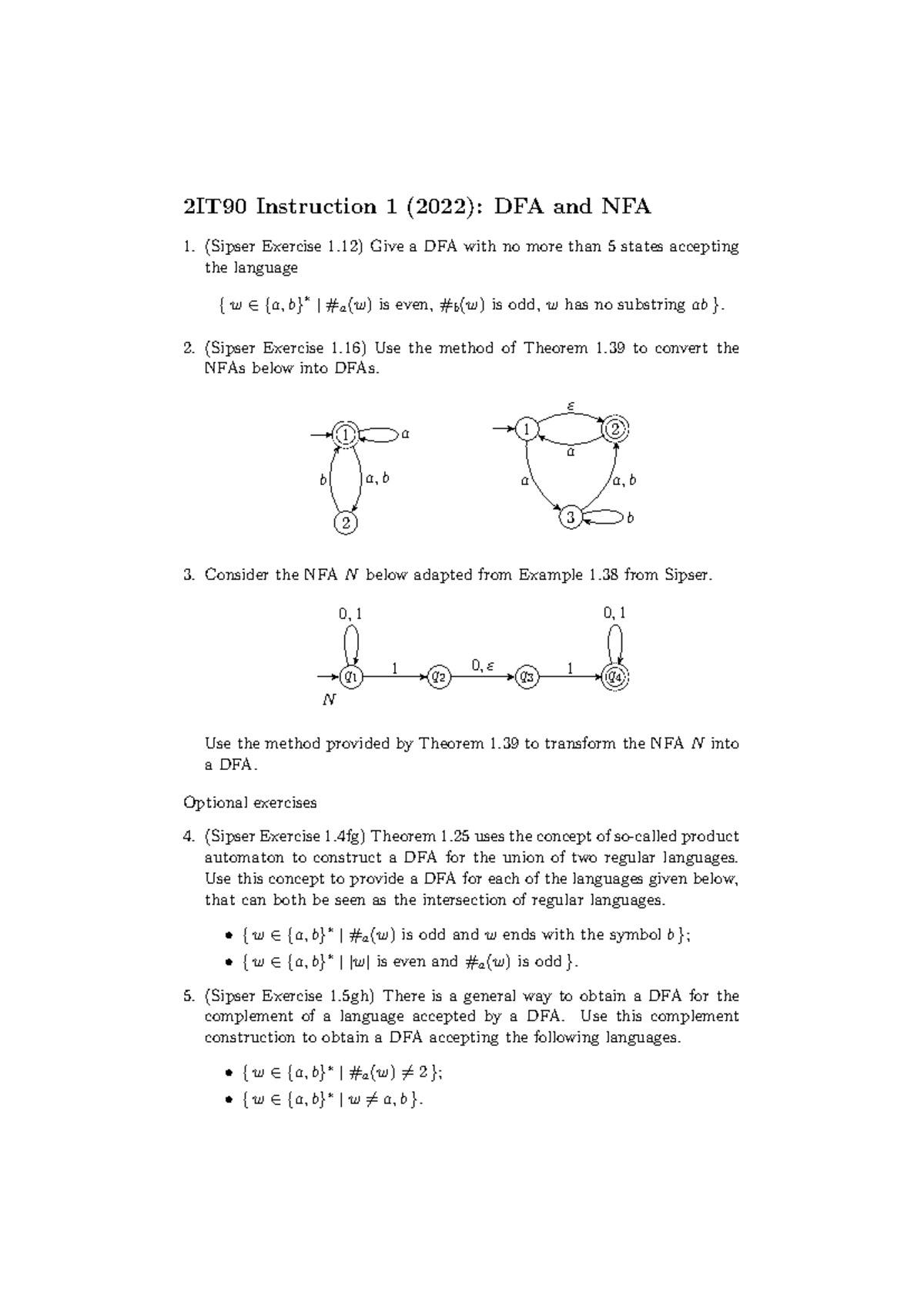 Instruction-01 - Instruction set 1 for automata, language theory and ...
